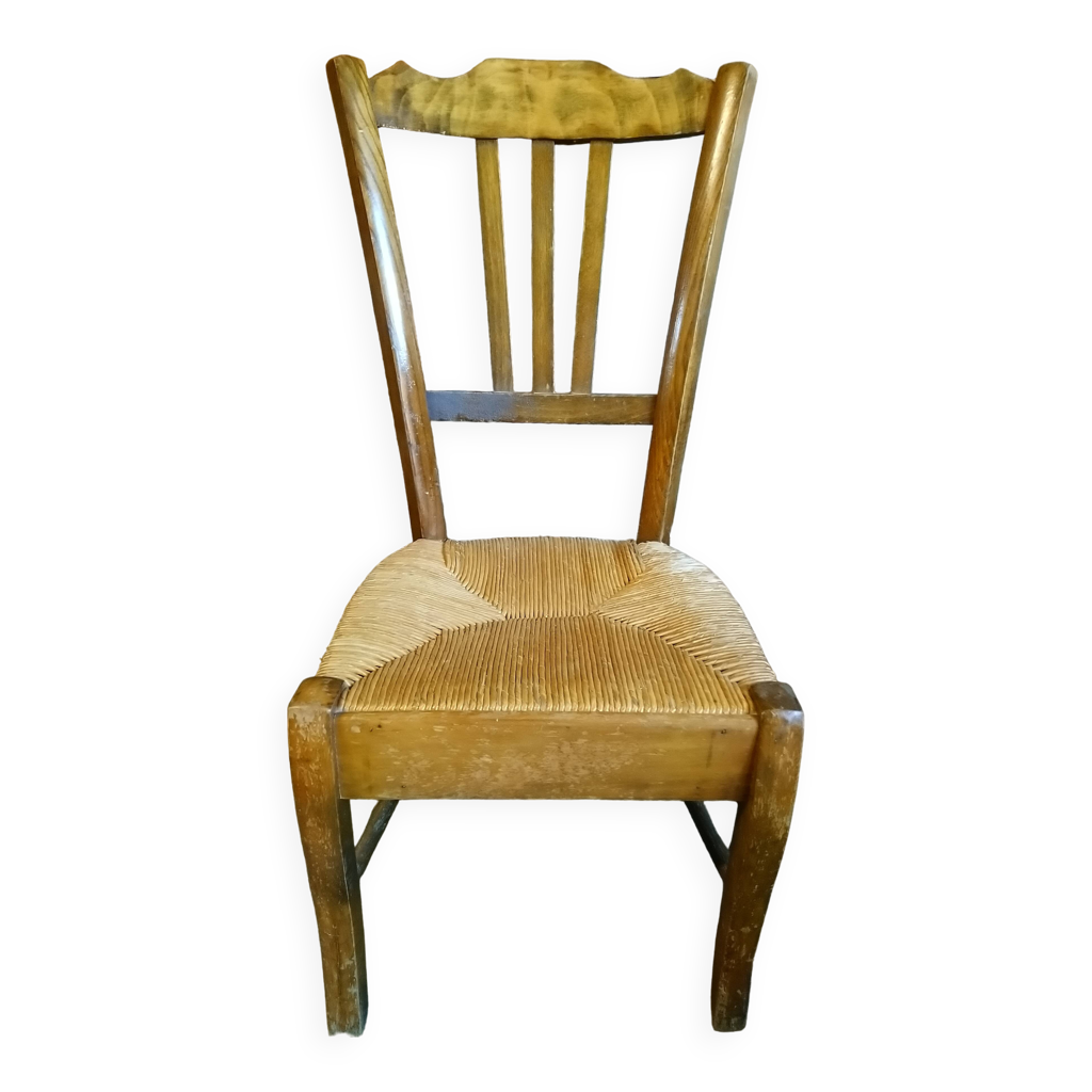 Chaise paillée basse en frêne | Selency