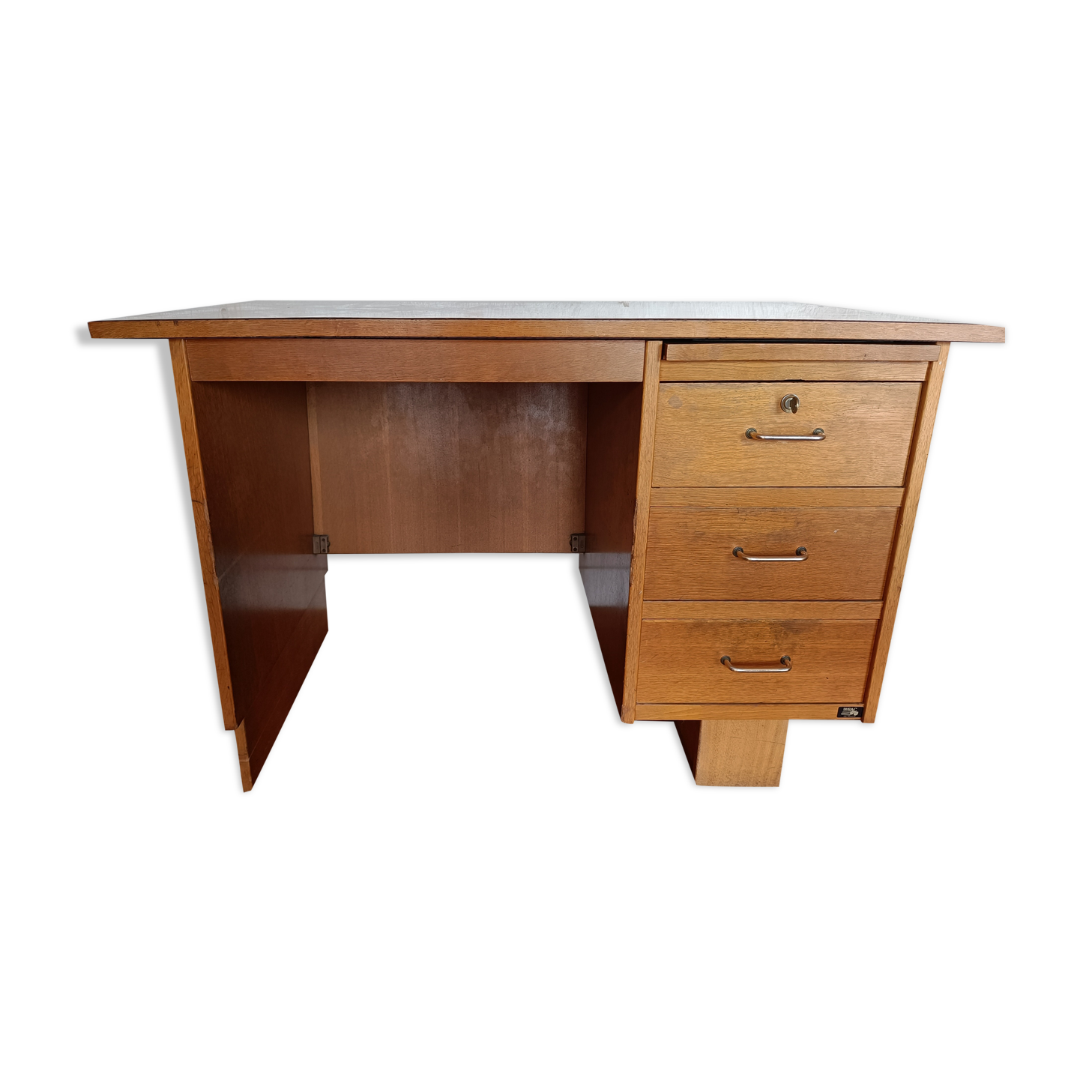 Bureau vintage Burac 1950 en chêne clair | Selency