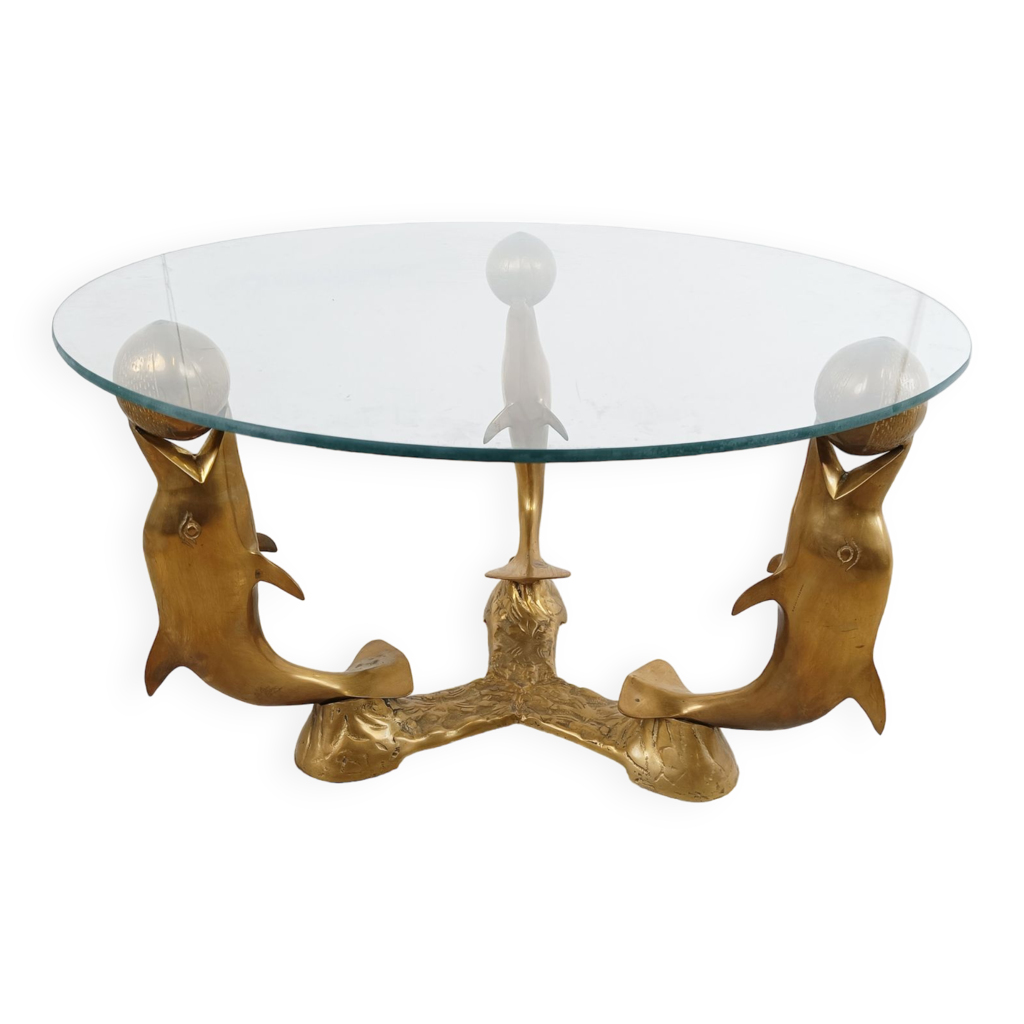 Table basse dauphin vintage en laiton, années 1970 | Selency