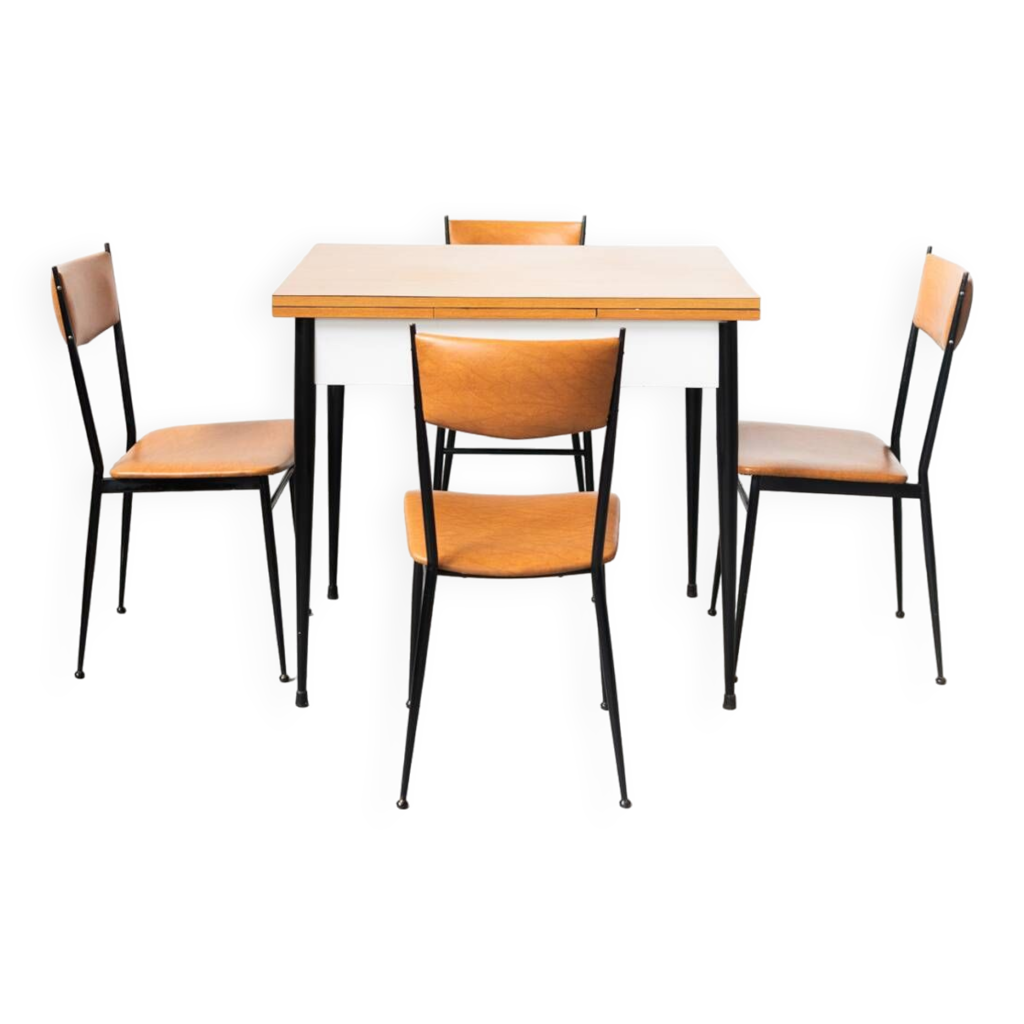 Formica extendable table from the 60s/70s and 4 iron chairs | Selency