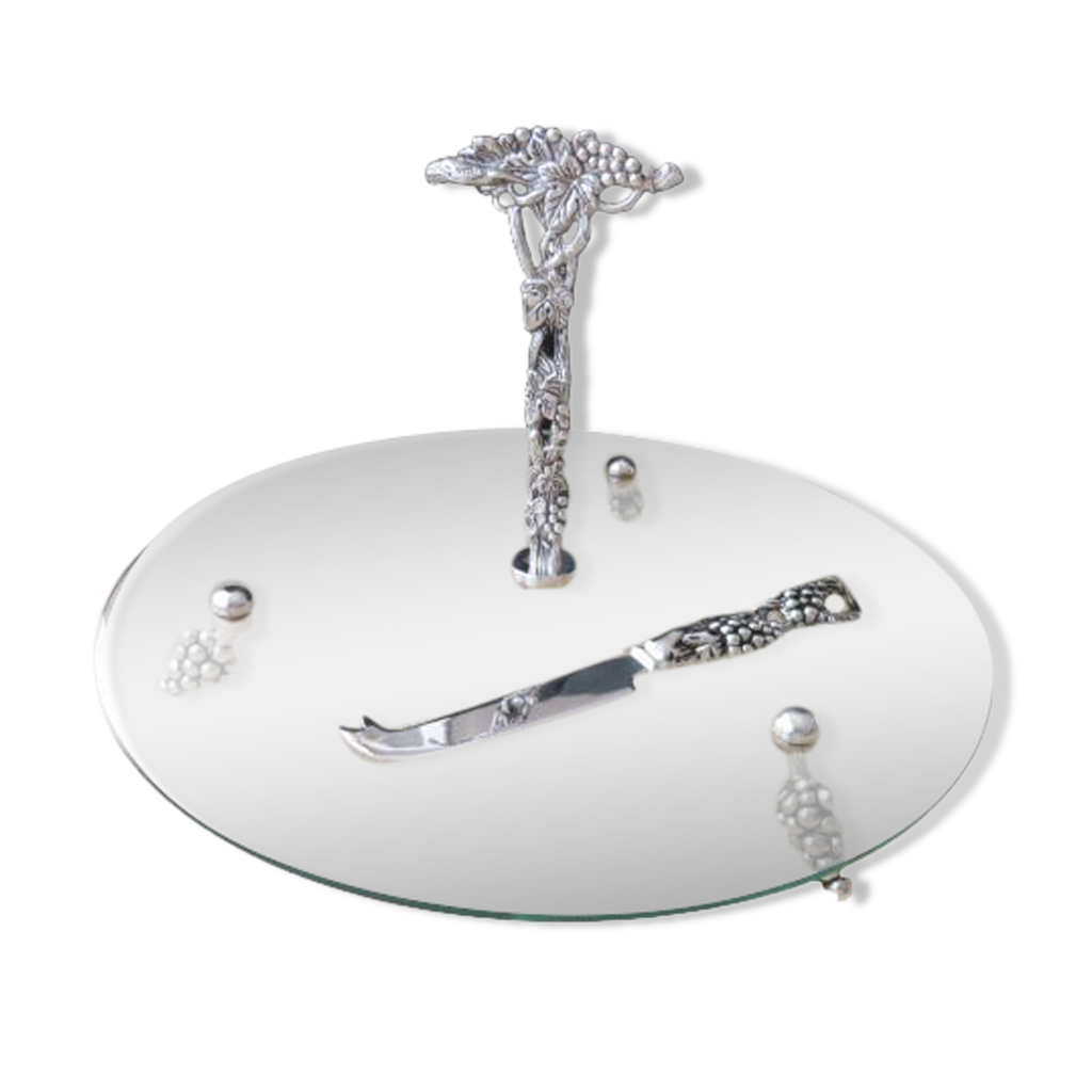 Plateau à fromage siléa en verre et métal argenté Couteau de service ...