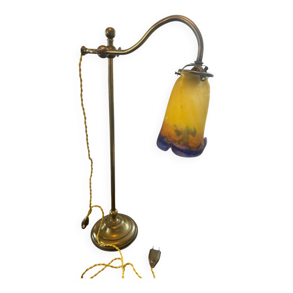Lampe de bureau Art Déco en laiton et pâte de verre « Muller Frères ...