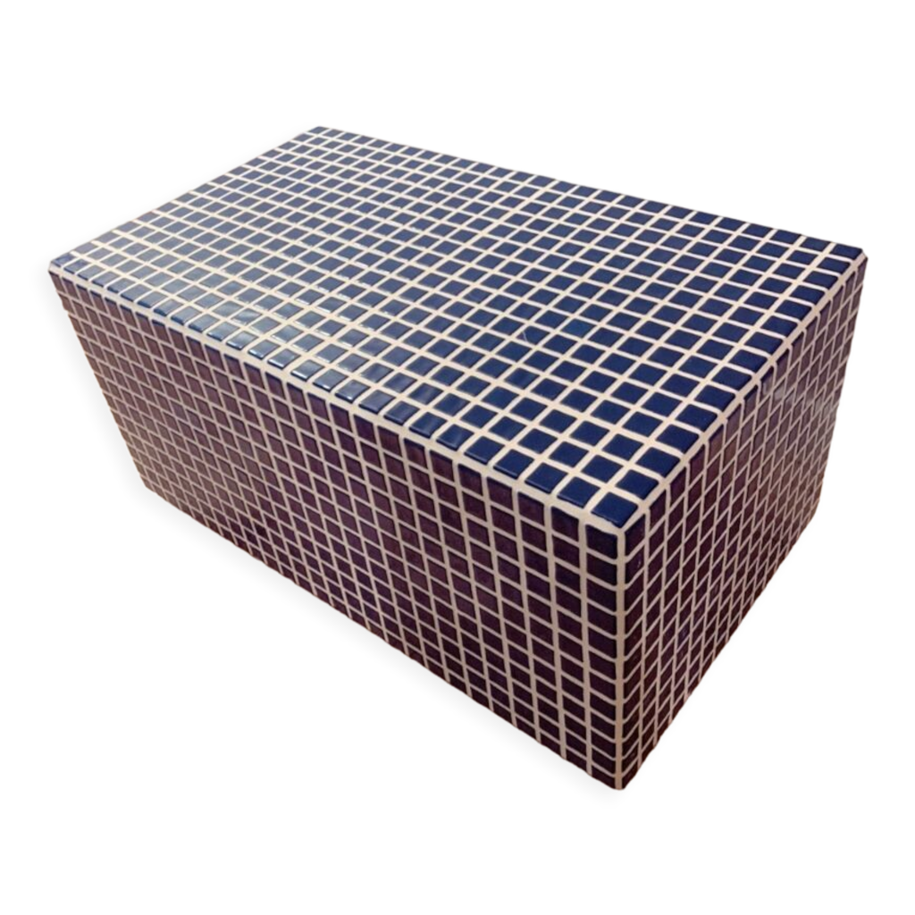 Table basse carrelage mosaïque bleu et joint beige | Selency