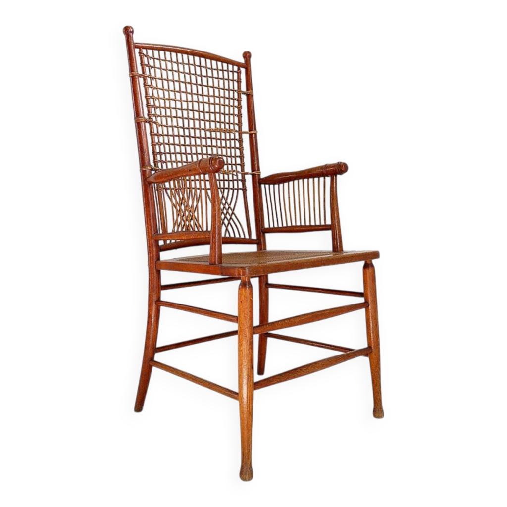 "Winter Garden" High back Wood and wicker chair | Selency