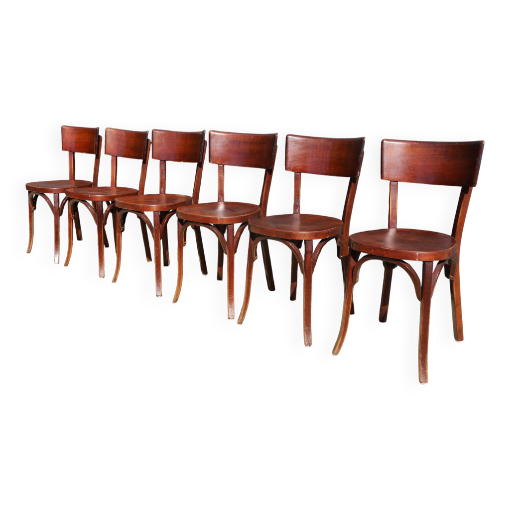 6 chaises Baumann dos large N°30 hêtre foncé | Selency