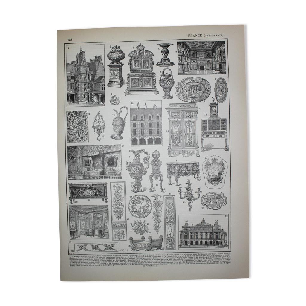 Gravure • Beaux Arts Français 2, mobilier • Lithographie originale de ...