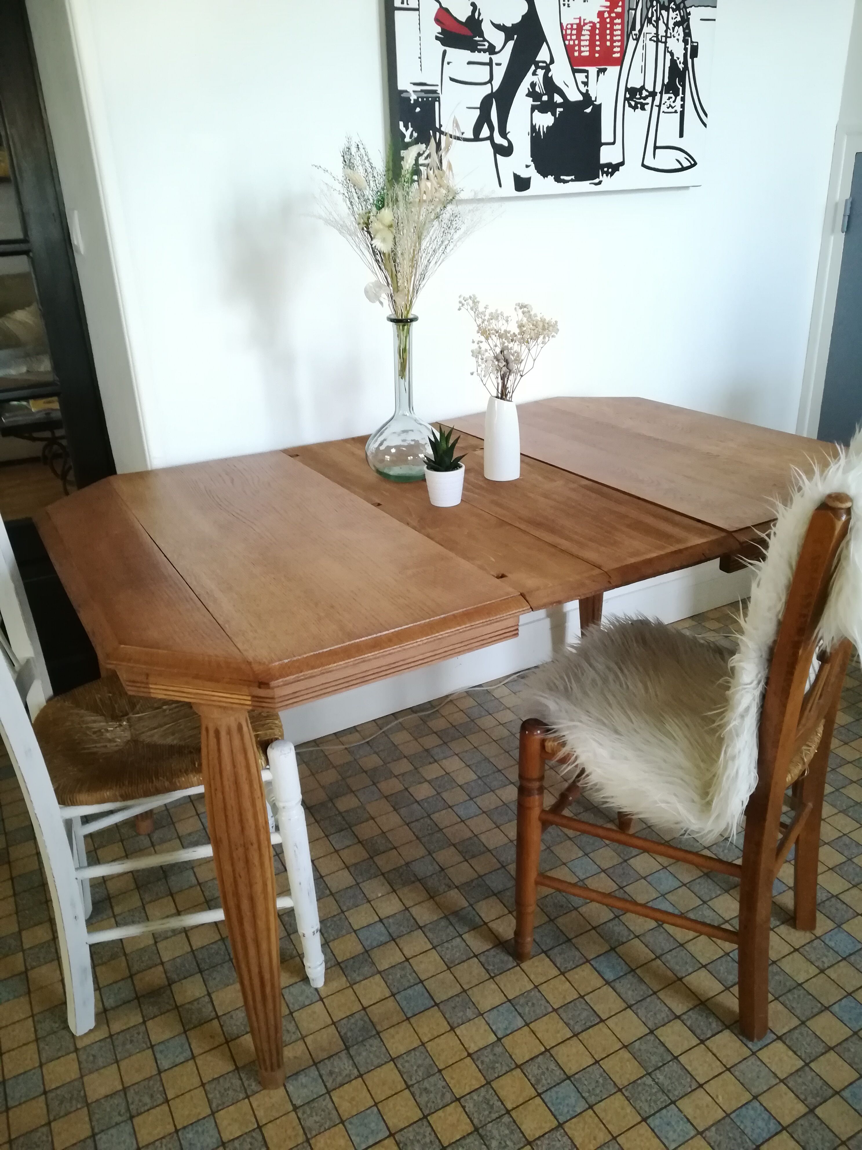 Table art déco en chêne massif extensible | Selency