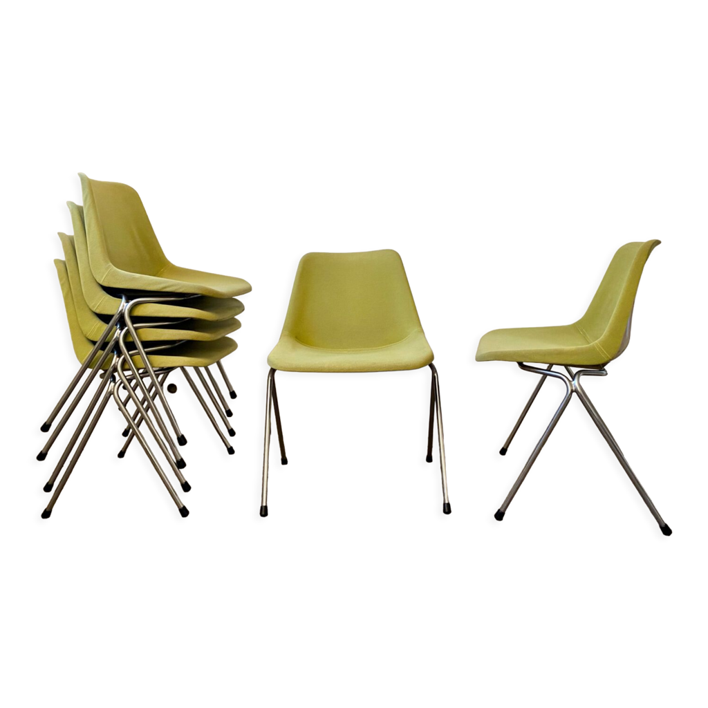 6 chaises coque Polyprop tissus design Robin Day édition Hille vintage ...