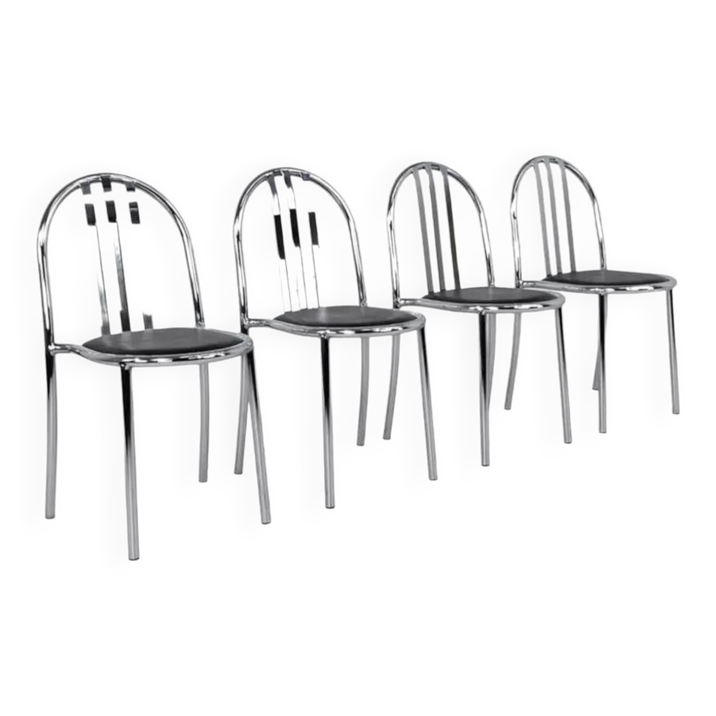 Set de chaises style Bauhaus en acier chromé et simili cuir | Selency