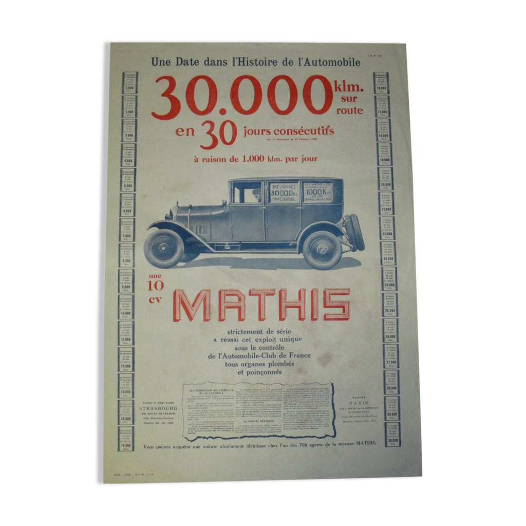 Affiche originale "Automobiles Mathis" 1926 | Selency