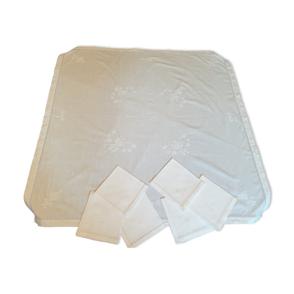 Nappe brodée et 6 serviettes brodées | Selency