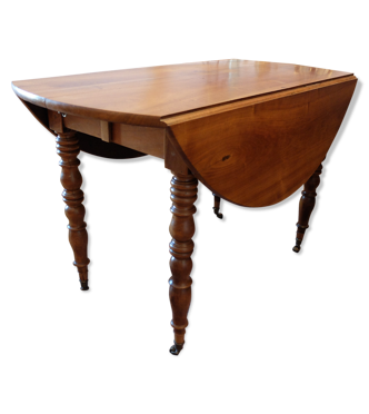 Table ronde ancienne en noyer massif, pieds Jacobs tournés avec ...