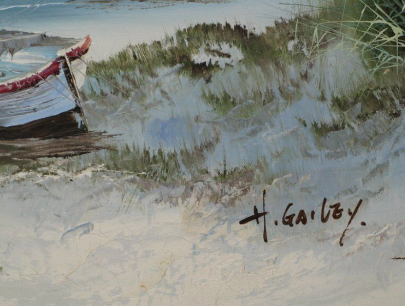 Paysage marin barques dunes de Sauveterre, Vendée , signé H Gailey ...