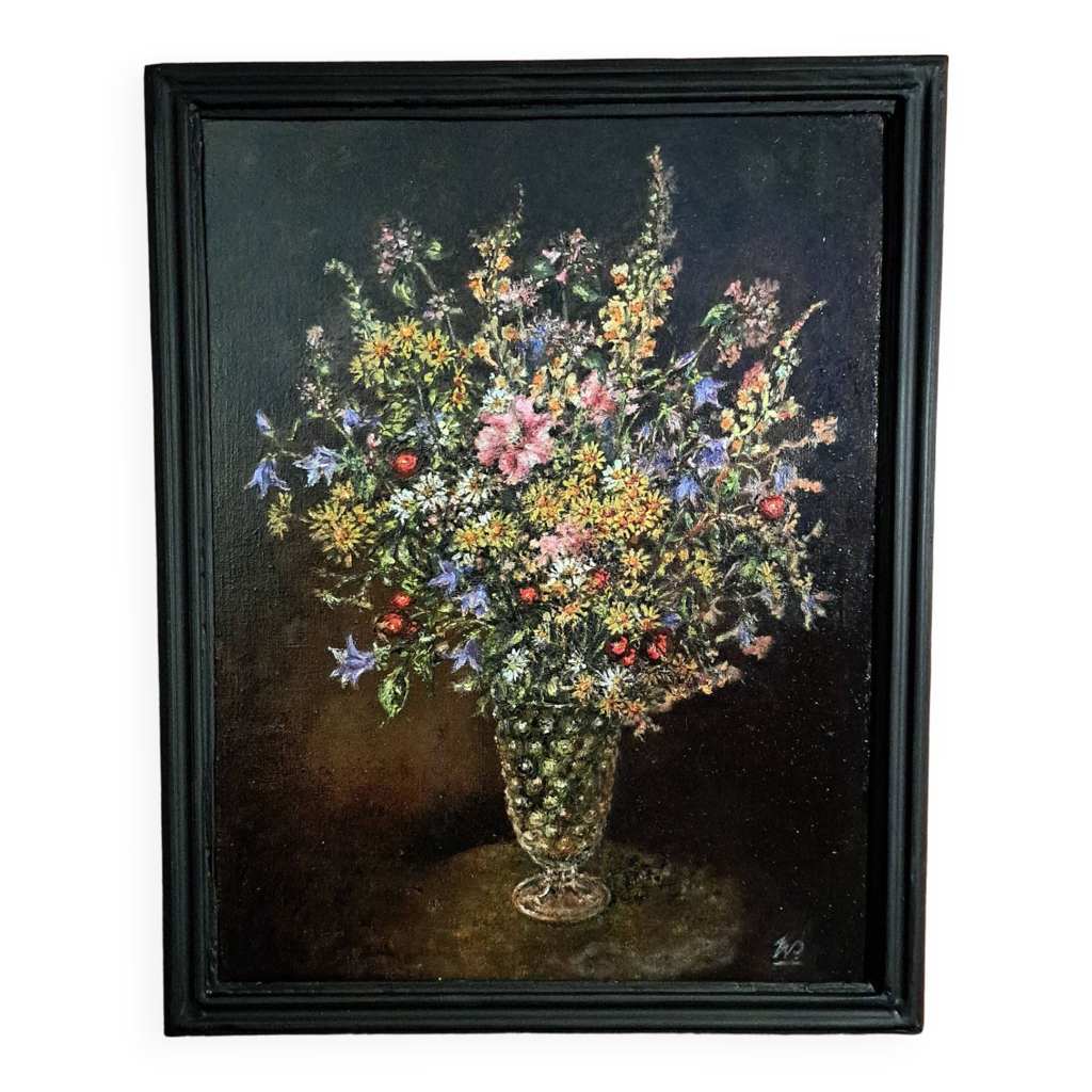 Tableau huile sur toile - Nature morte de fleurs des champs vers 1920 | Selency
