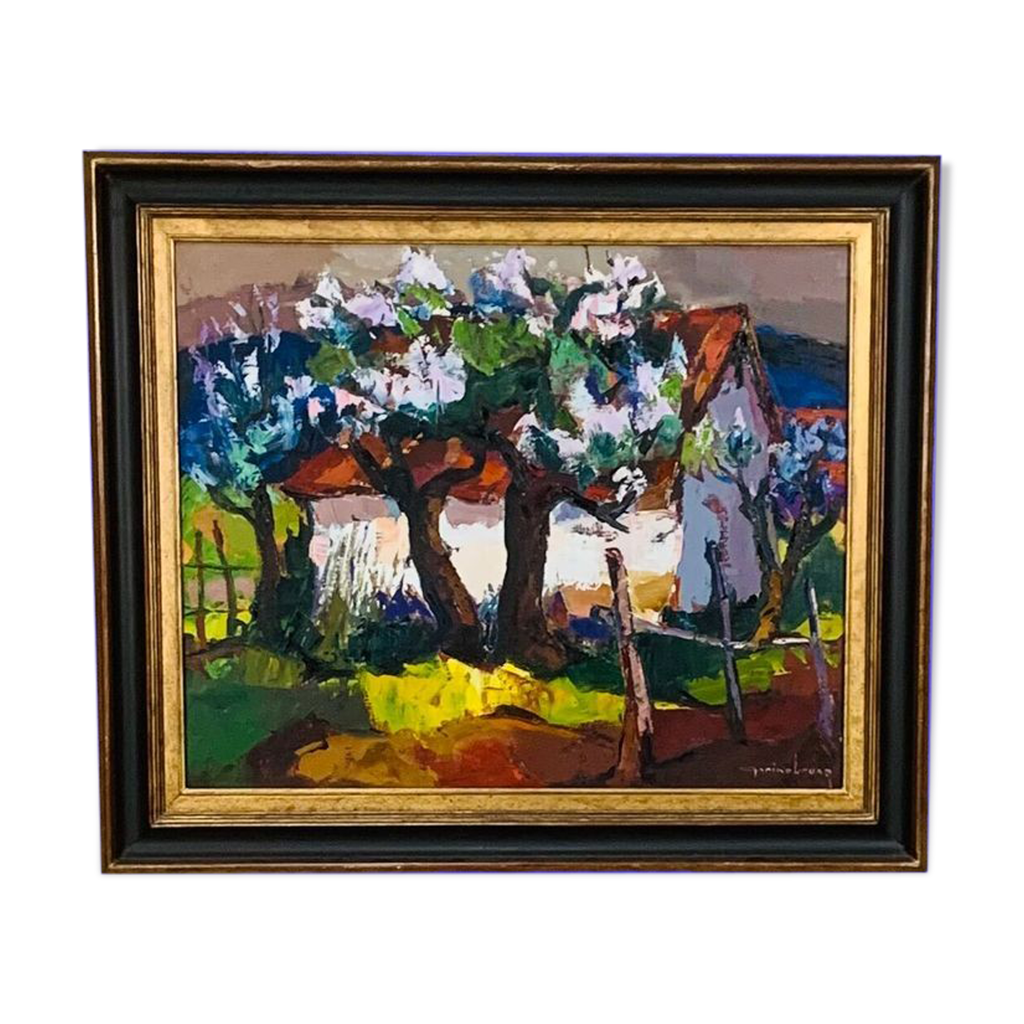 Tableau huile sur toile Bruno Perino né en 1925 pommiers en fleurs ...