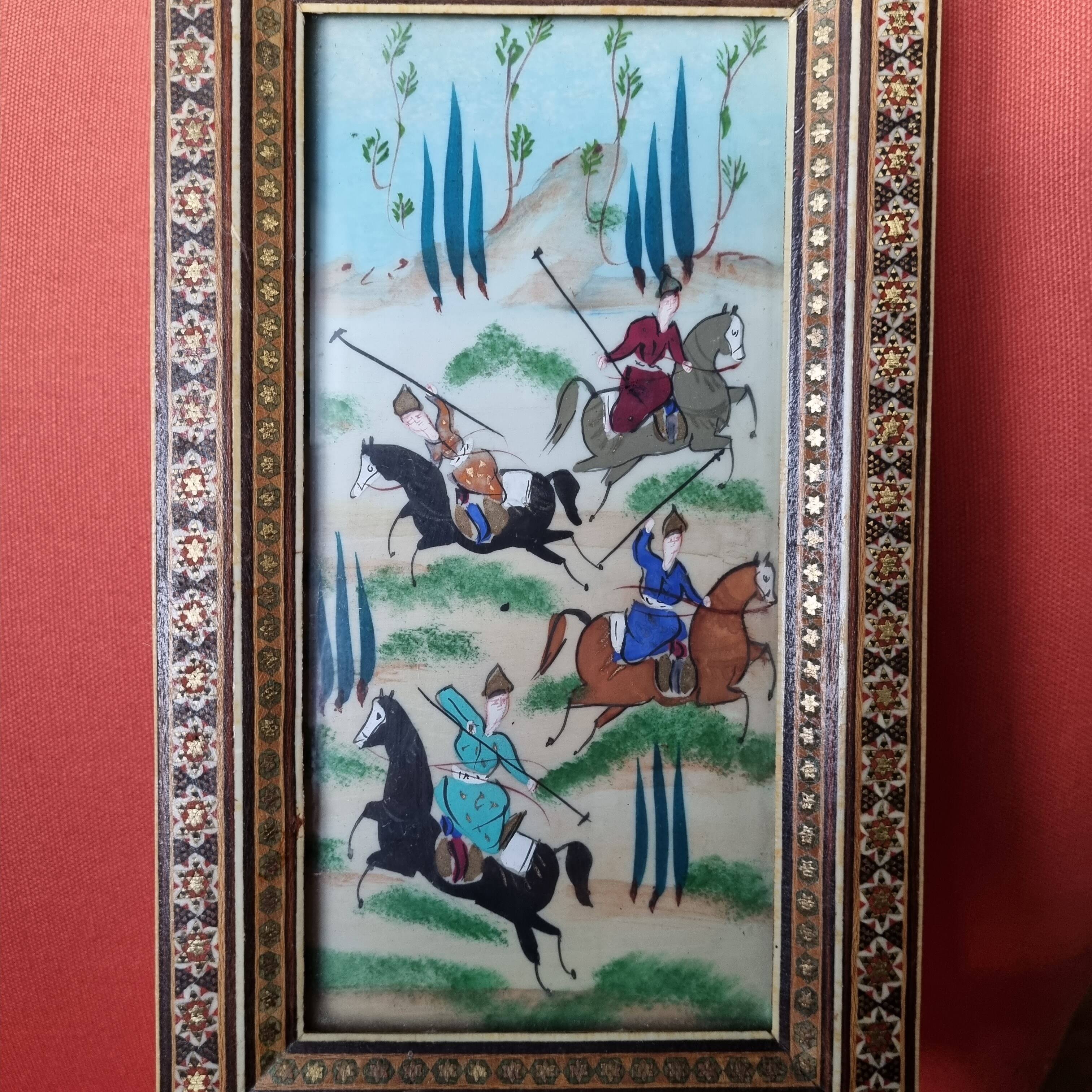 Tableau peinture persane cadre khatam | Selency