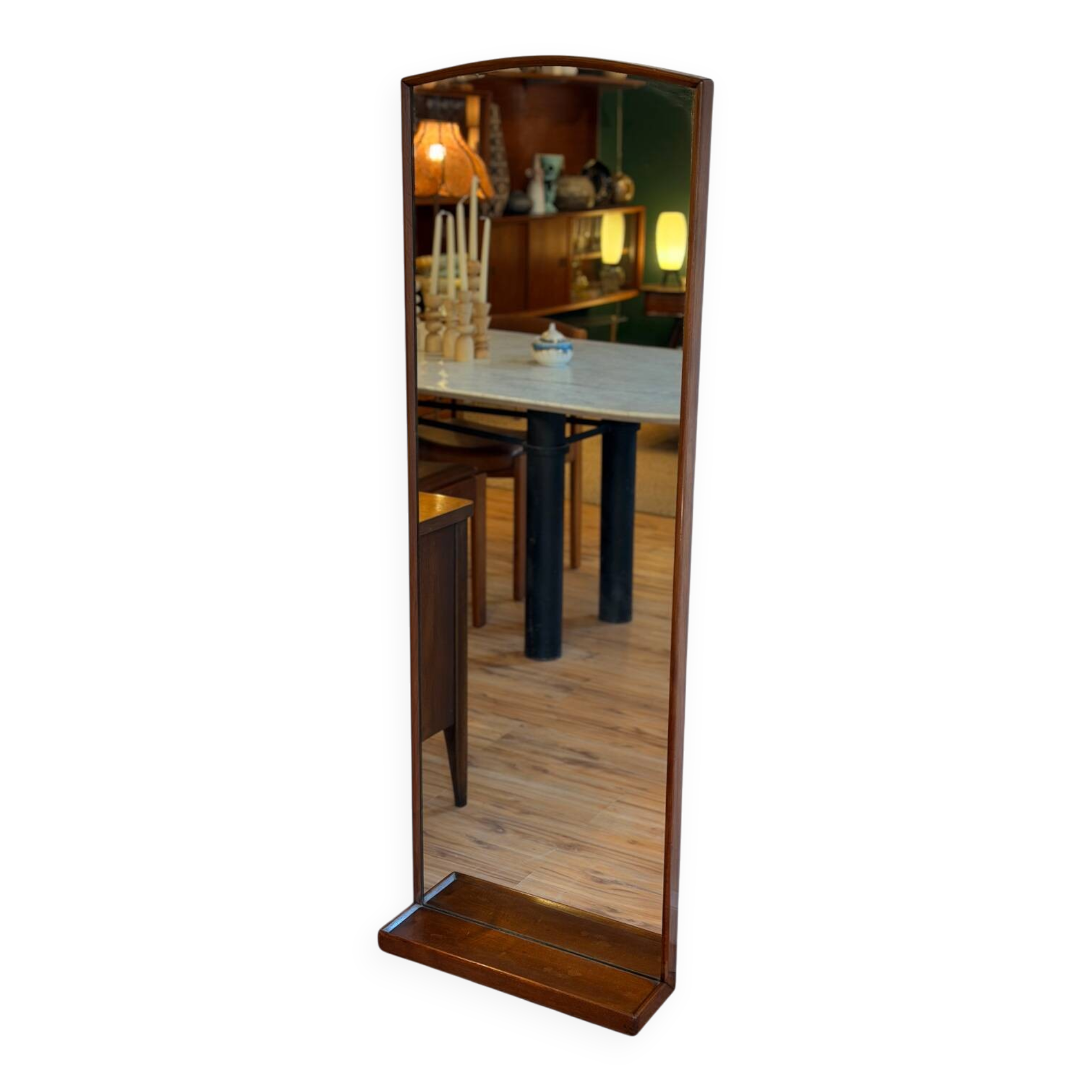 Grand miroir de pied scandinave en teck 1960 | Selency