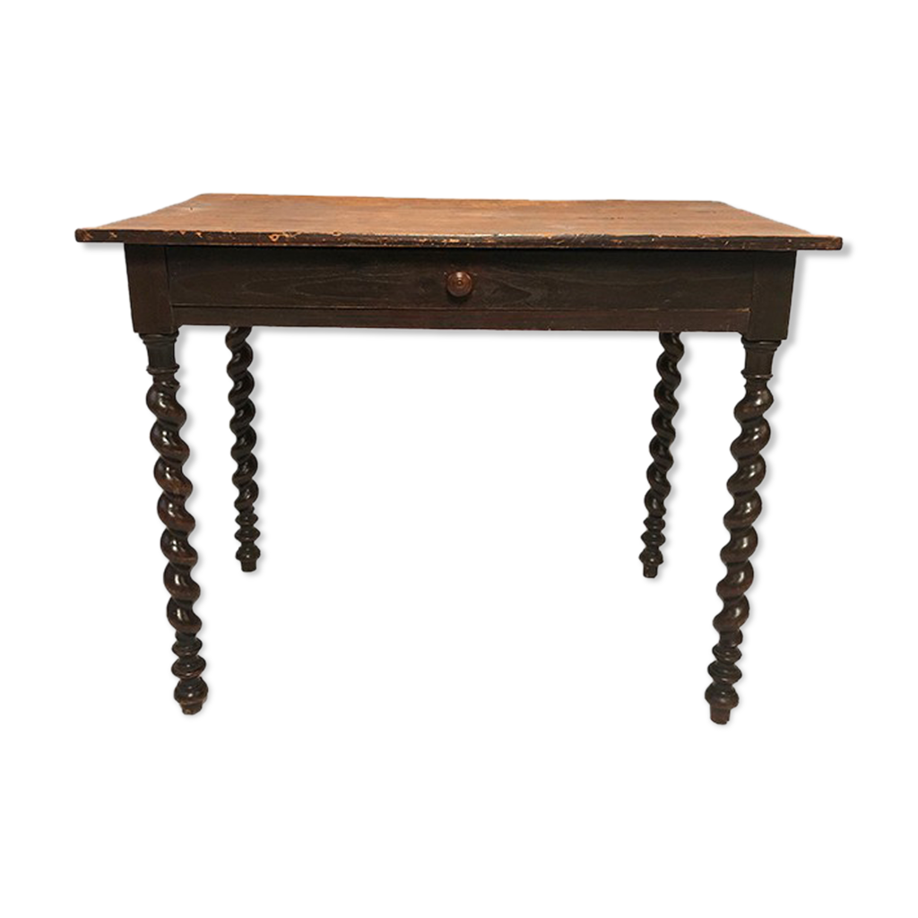 Table à écrire en bois teinté, pieds torsadés, début XXe | Selency