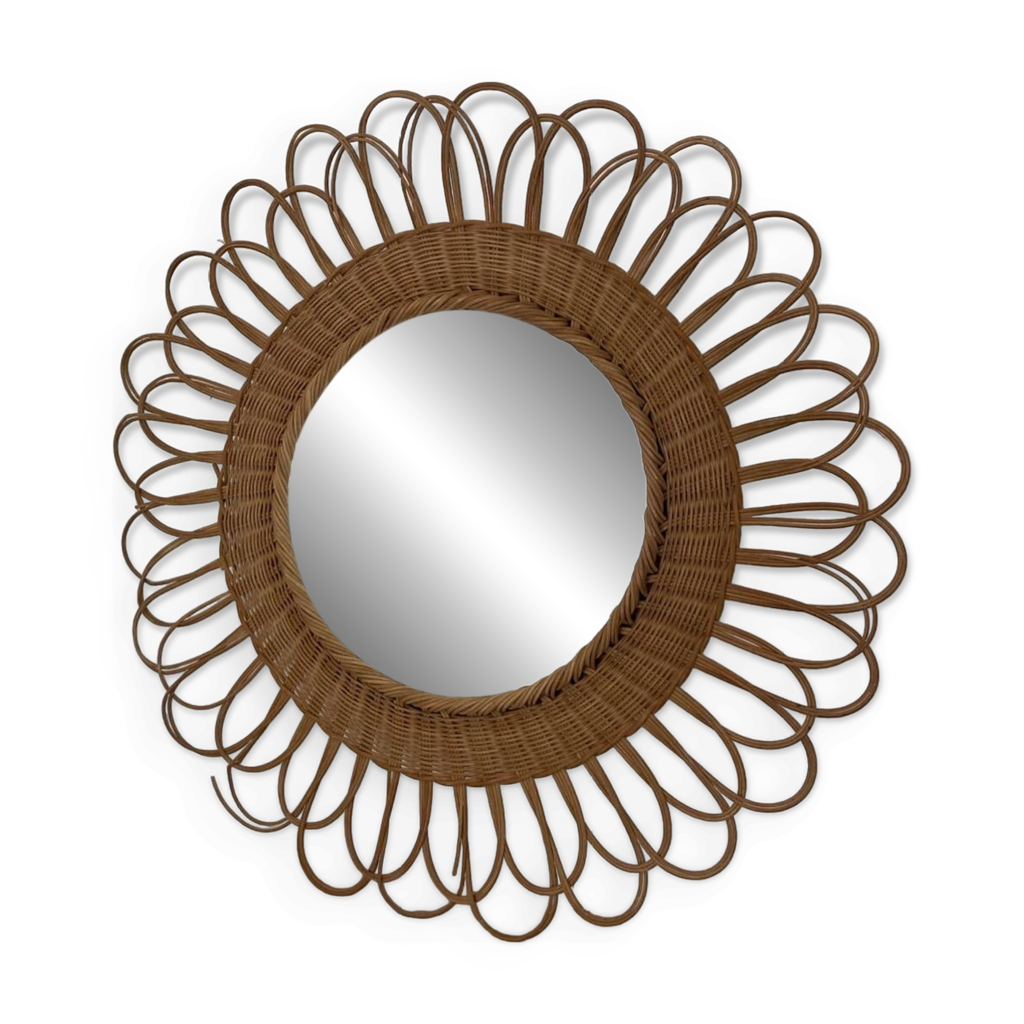 Vintage wicker rattan sun mirror | Selency