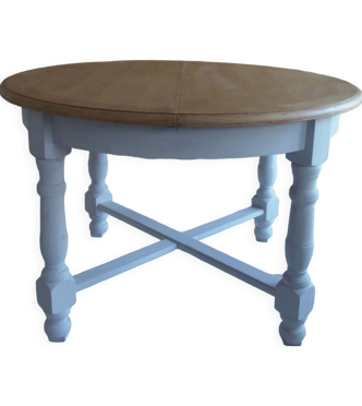 Table ronde avec rallonge piètement en chêne patiné gris perle, plateau ...