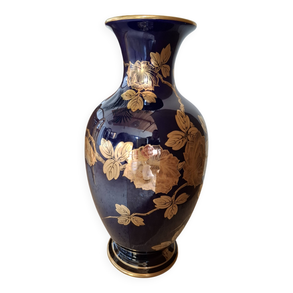 Vase bleu de Tours, signé Gustave Asch, Sainte Radegonde | Selency