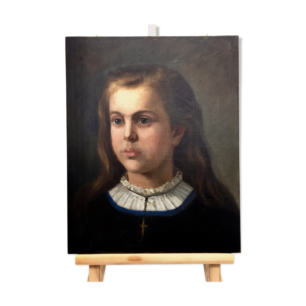 Huile sur toile portrait d’une jeune fille debut XX siècle | Selency