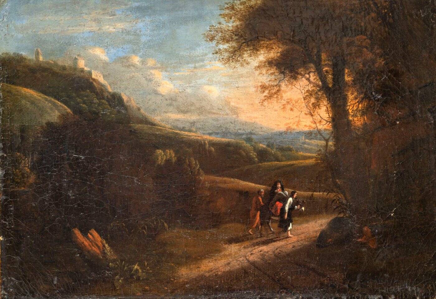 HST "La fuite en Egypte , paysage au soleil couchant" de Hermann van ...