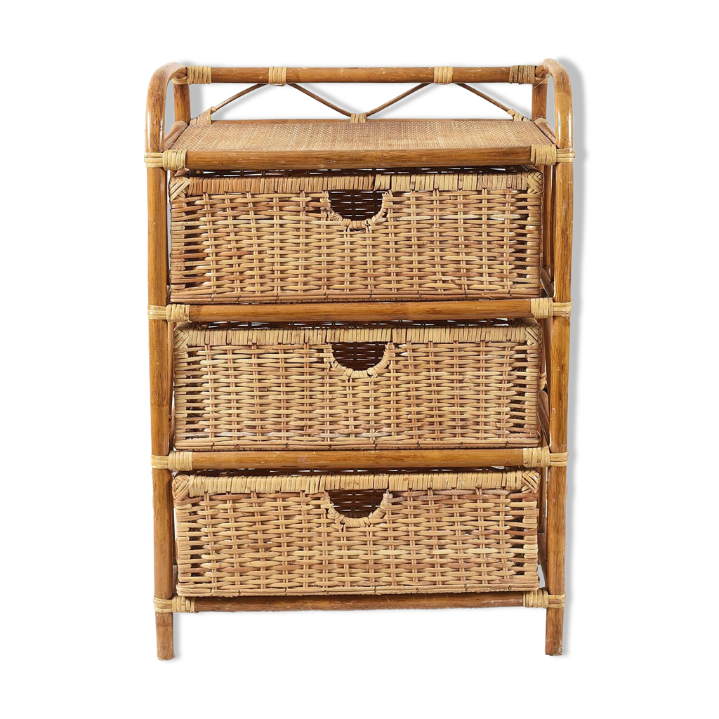 Commode en osier et rotin avec 3 tiroirs | Selency