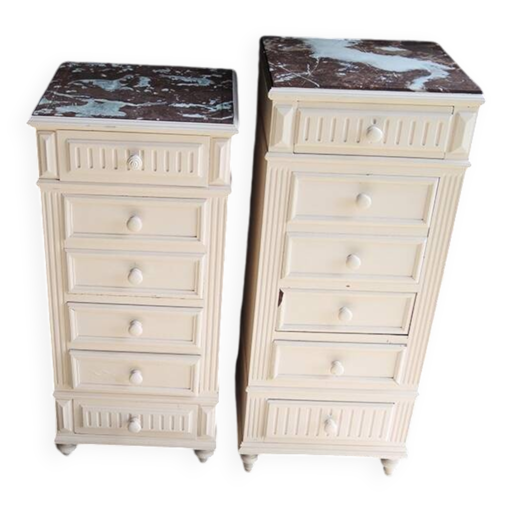 2 Old Marble & Repainted Wood Chests of Drawers | Selency