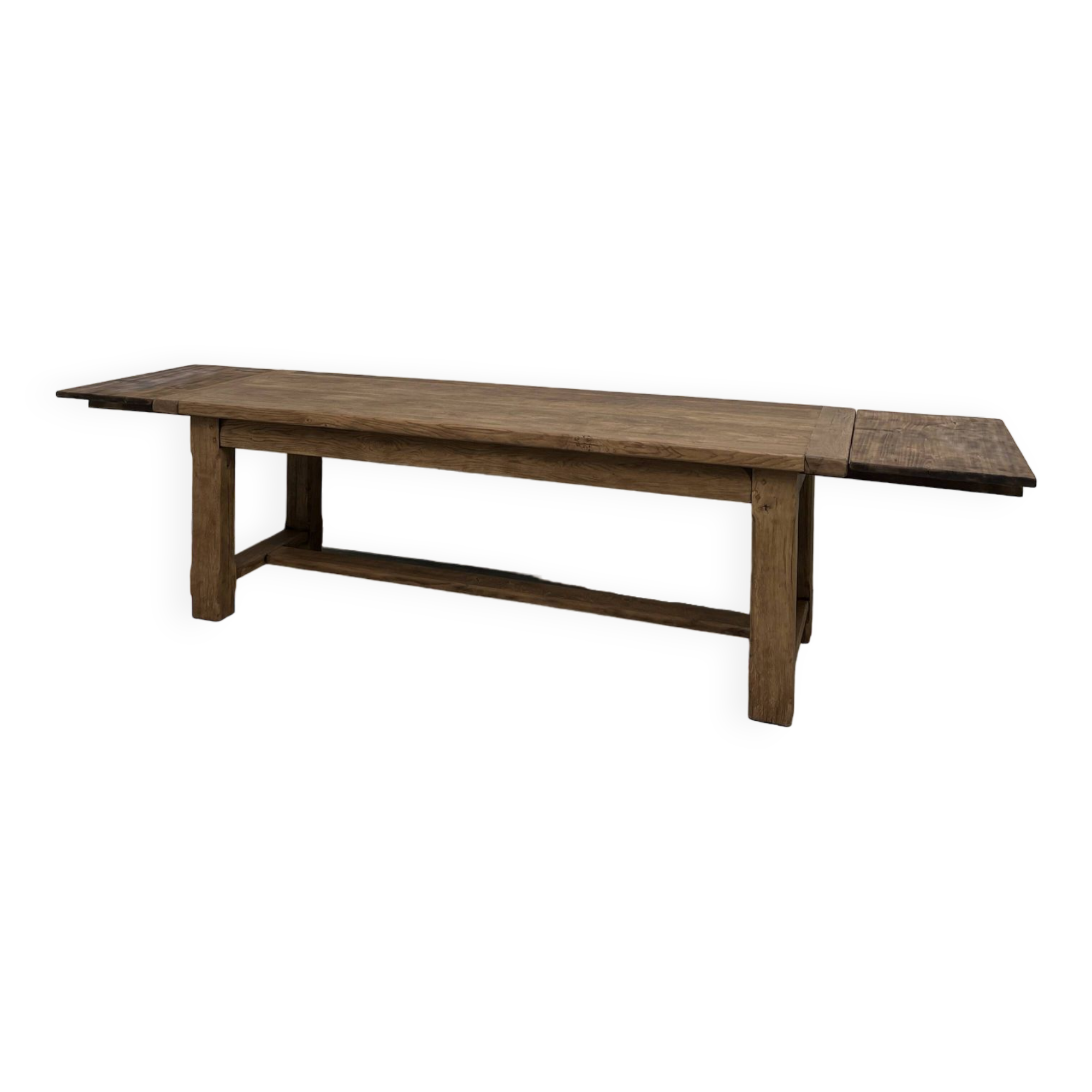 Grande table de ferme en chêne massif avec ses rallonges, années 50 | Selency