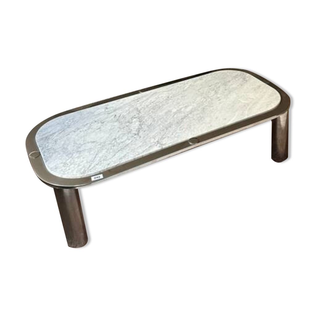 Table basse design vintage années 1970 marbre carrare metal chrome inox ...