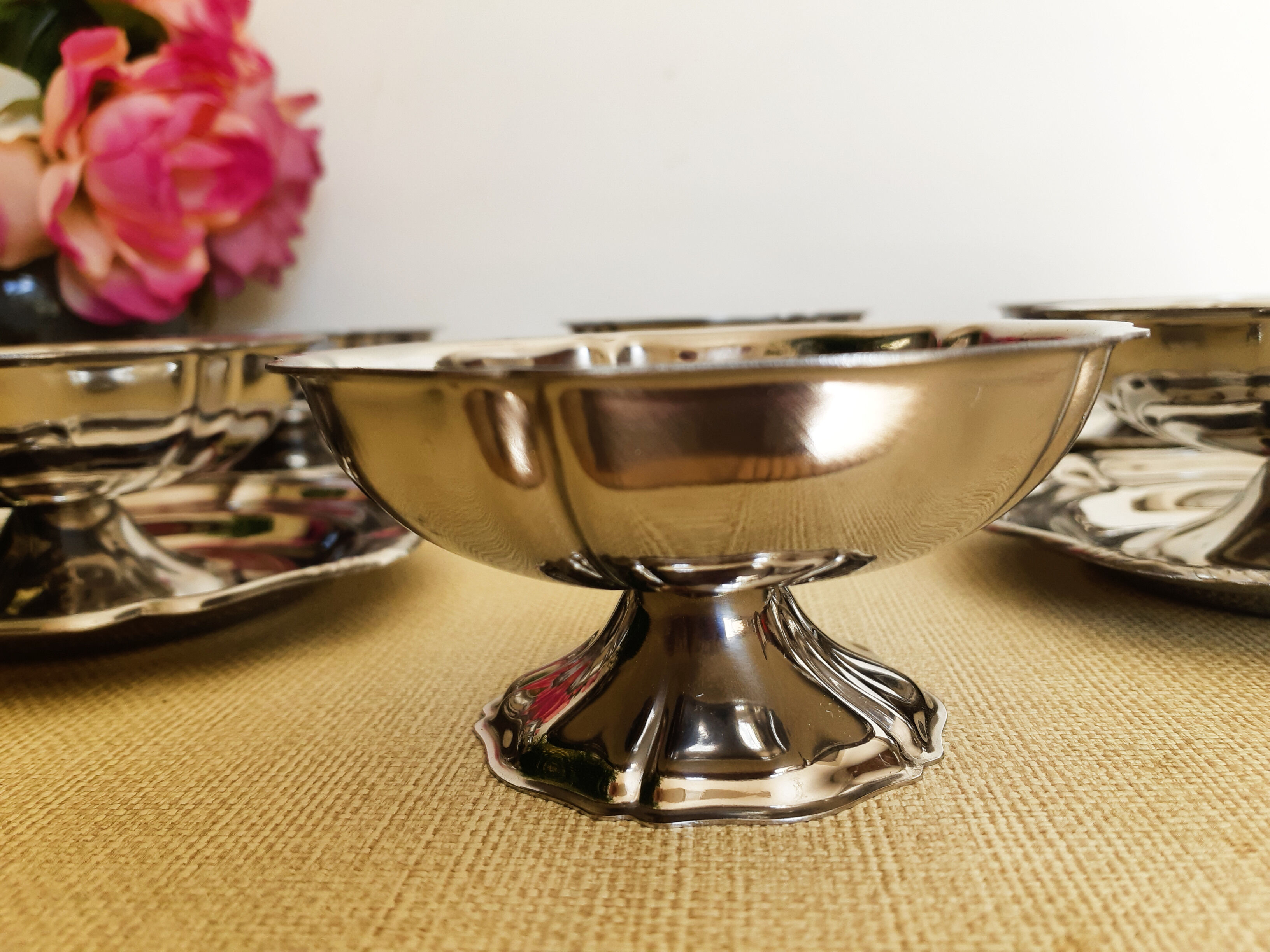 Coupes à glace sur pied avec coupelles, lot de 6, vintage , en inox ...