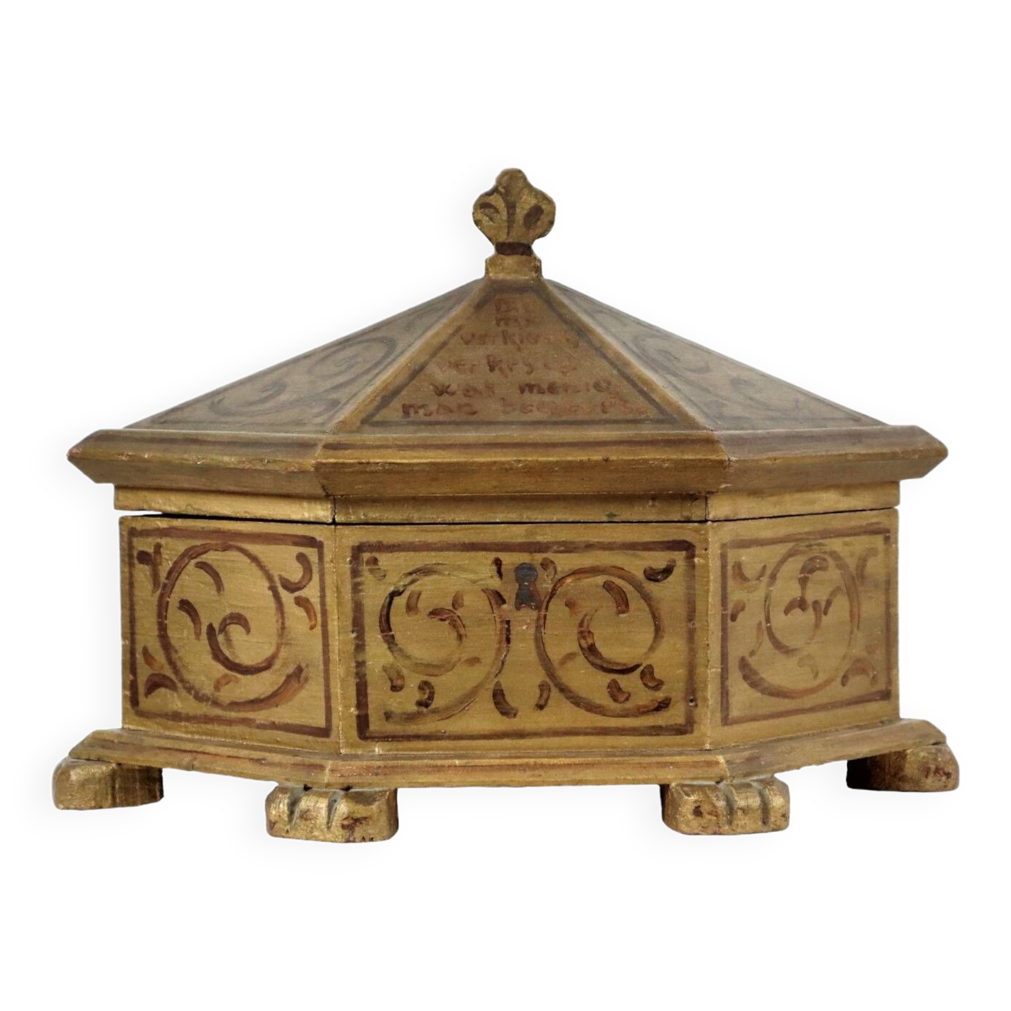 Coffret relique antique église bois doré pieds de lion 45cm | Selency