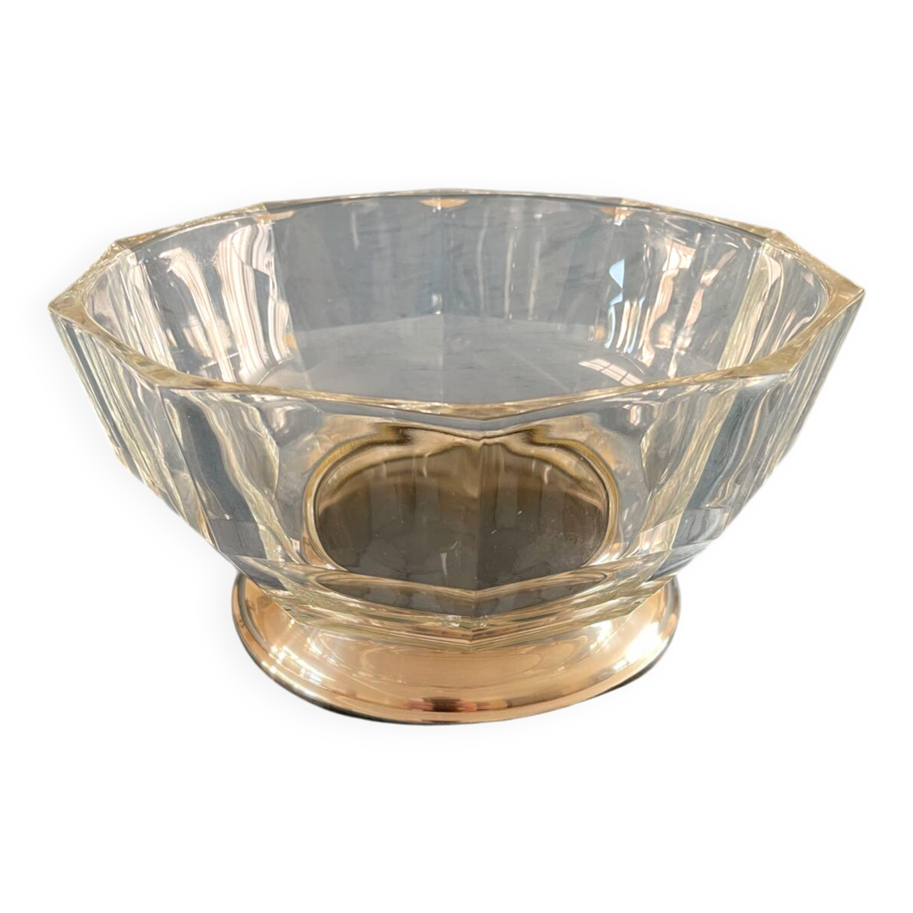 Saladier vintage en cristal taillé et métal argenté | Selency