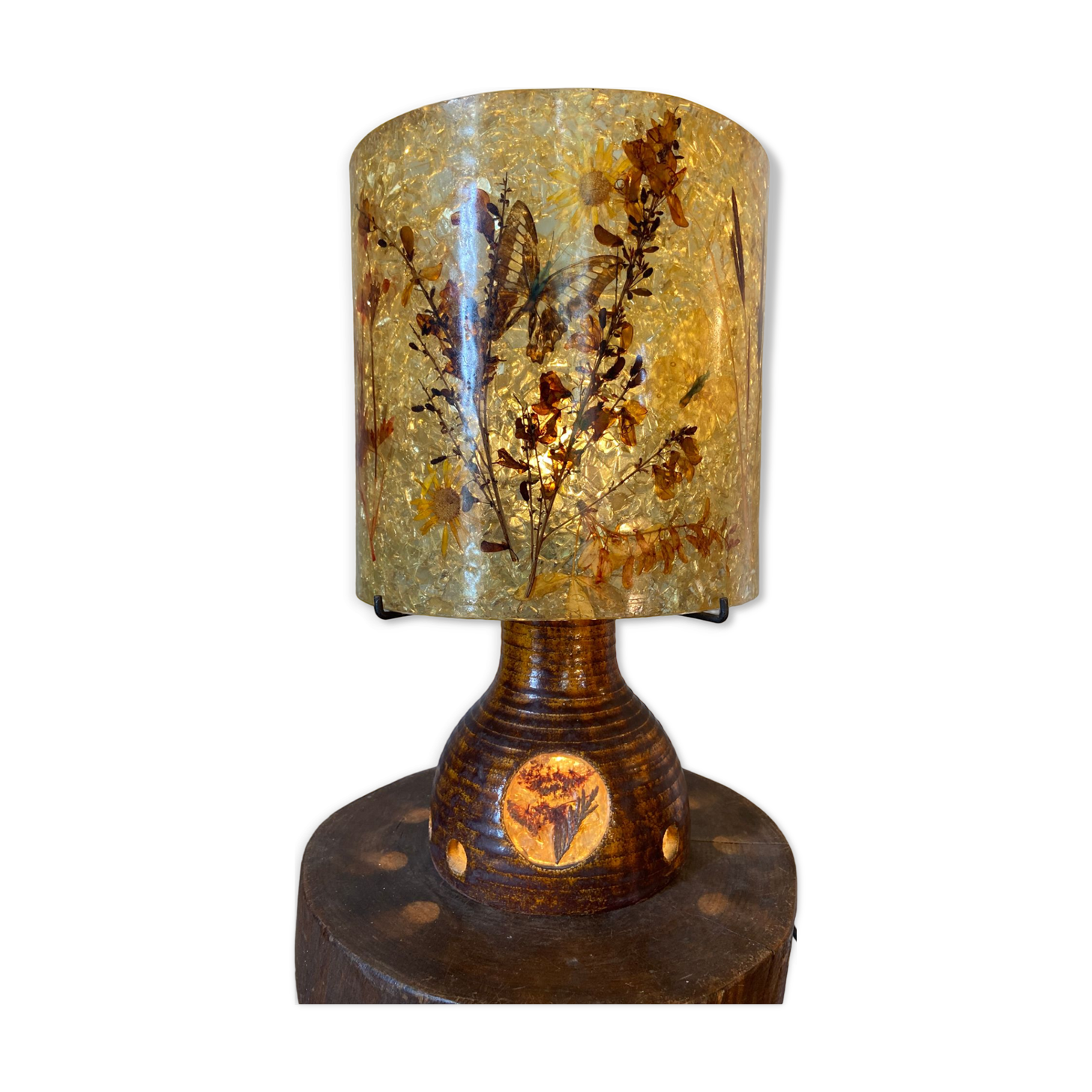 Lampe accolay en céramique ajourée et abat jour résine herbier années ...