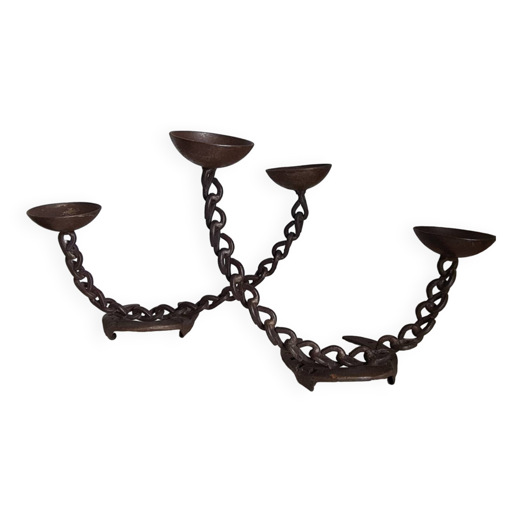 Paire de bougeoirs ou lampe brutaliste fer forgé / style Franz West ...