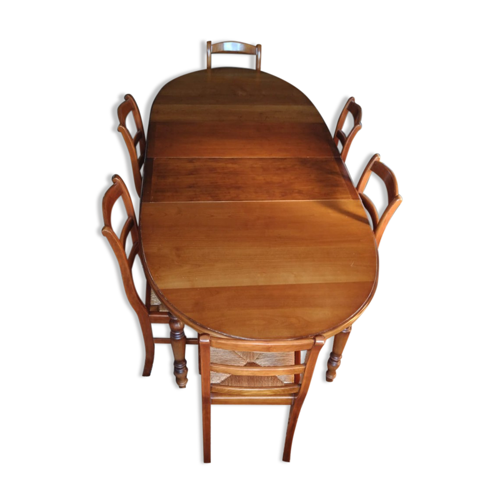 Table ancienne bois extensible - 2 rallonges et ses chaises | Selency