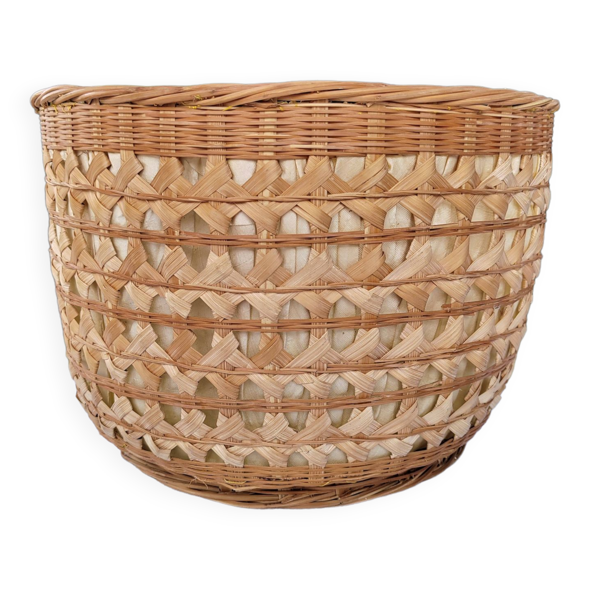 Cache pot en osier/raphia tressé - années 70/80 | Selency