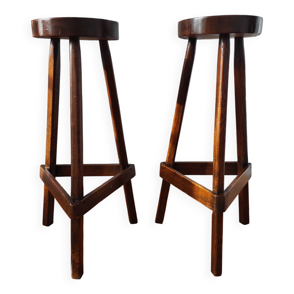 Paire de tabourets de bar brutaliste vintage 50/60 | Selency