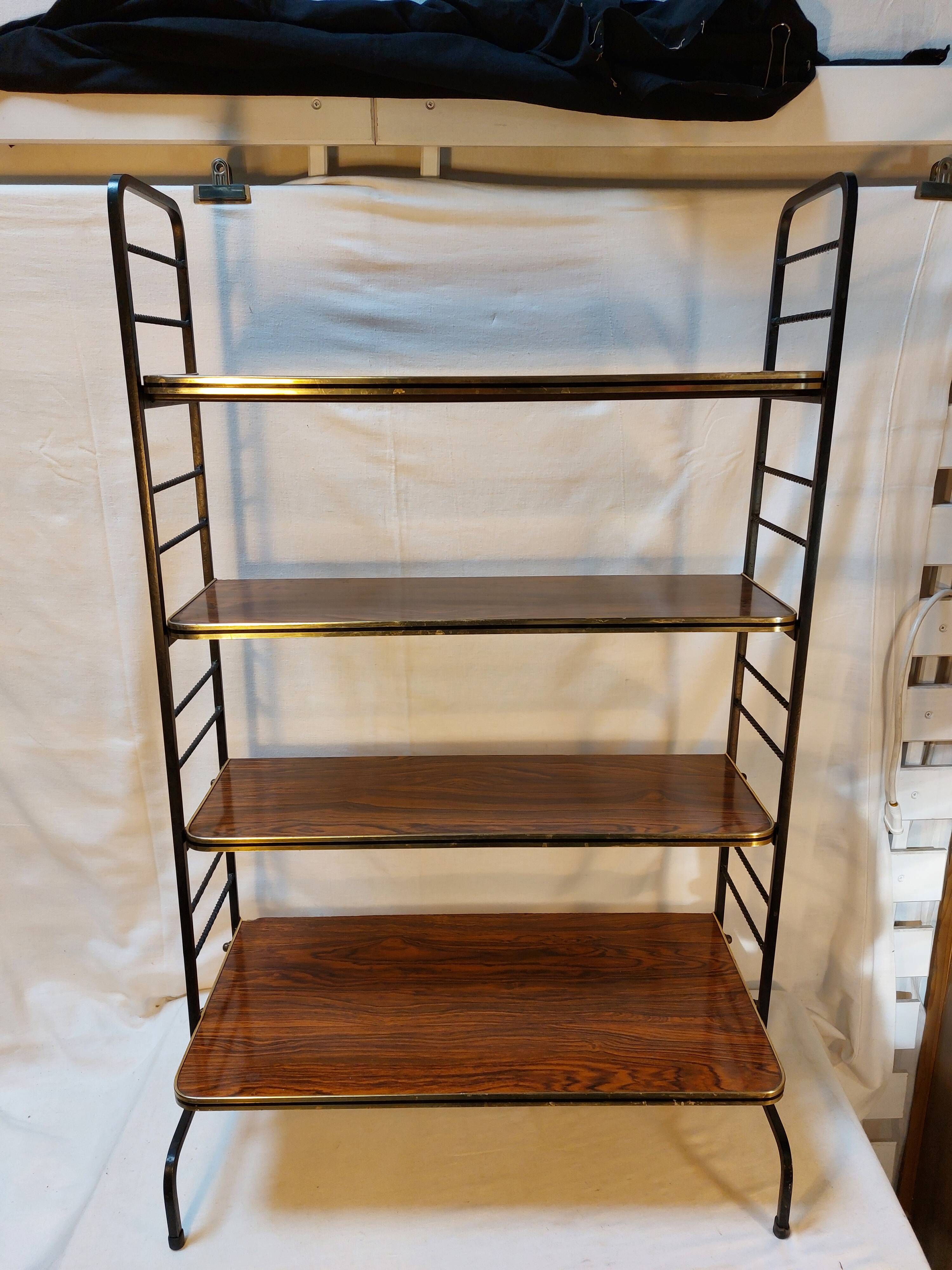Etagère sur pieds / de sol en fer forgé et Formica - Vintage 1960 | Selency