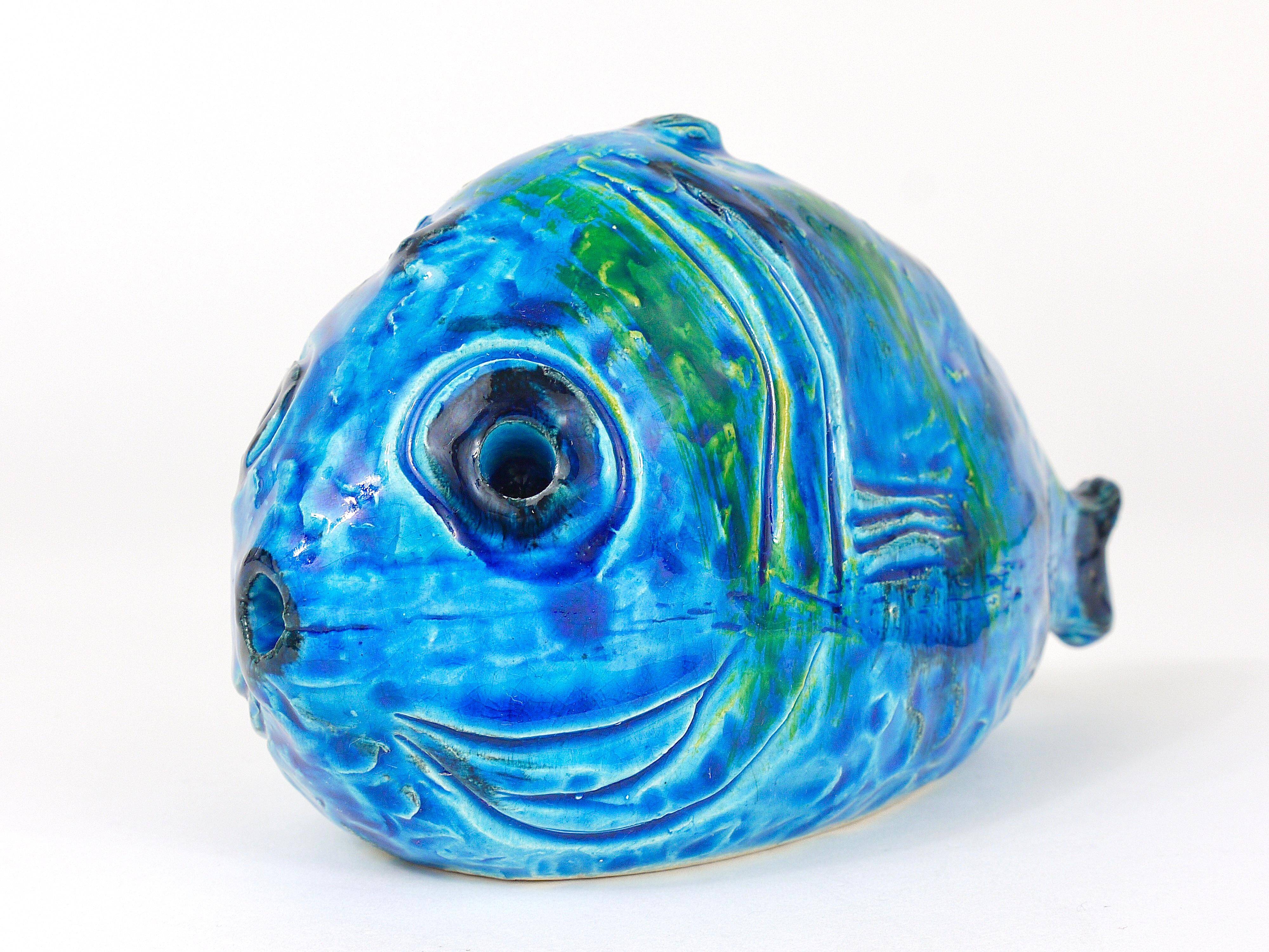 Sculpture de poisson émaillée bleue Rimini d'Aldo Londi Bitossi, Italie ...