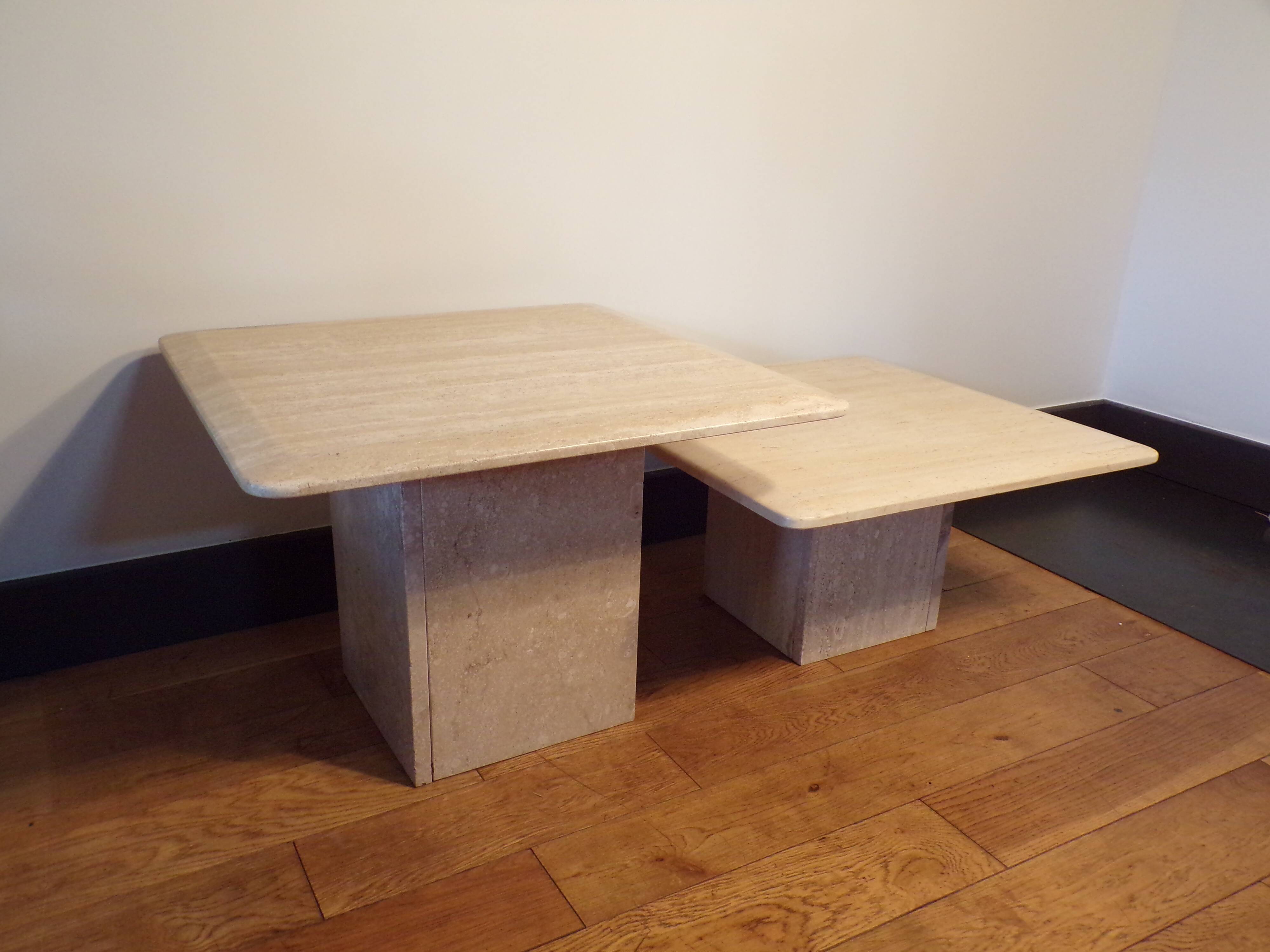 Pair of nesting travertine coffee tables | Selency
