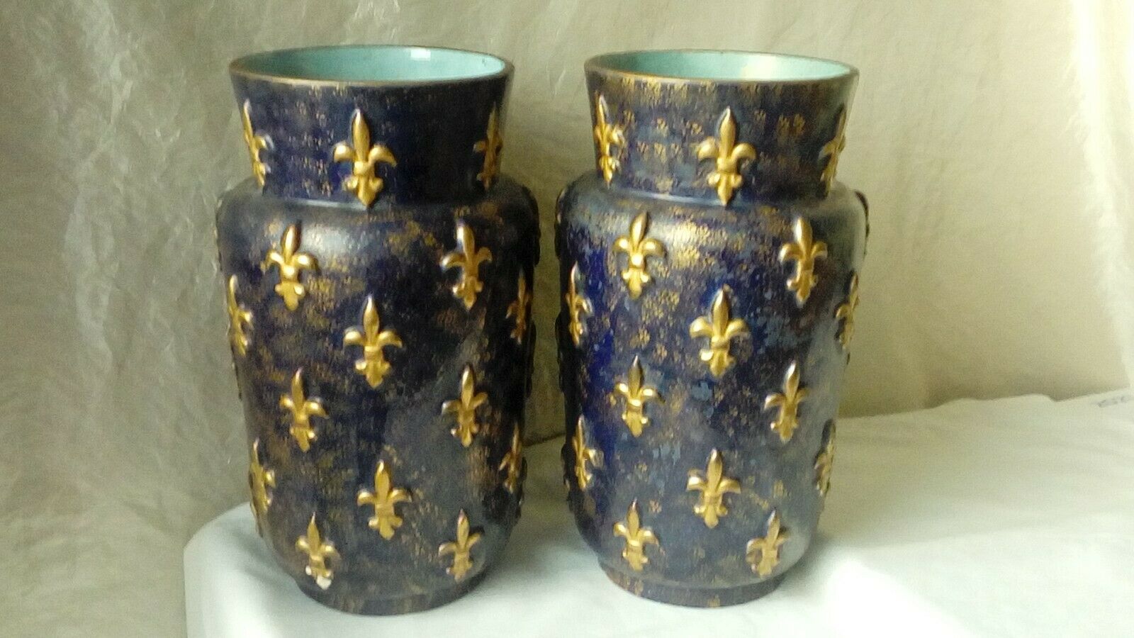 Paire de vases en faience decor fleurs de lys edouard gilles fin 19 eme ...