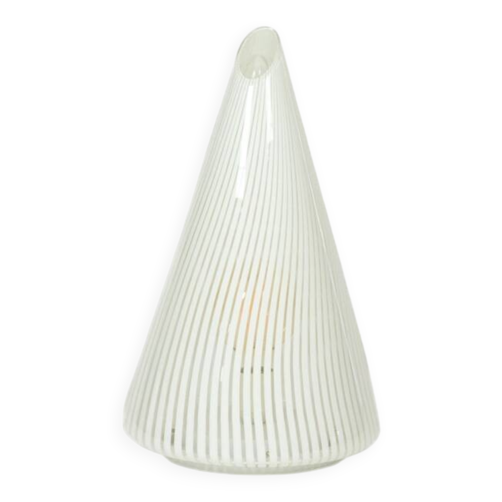 Conical Murano glass lamp with white striped patterns. 1970s. | Selency
