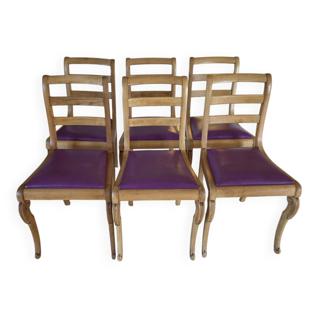 6 chaises Louis Philippe bois massif assise en cuir | Selency