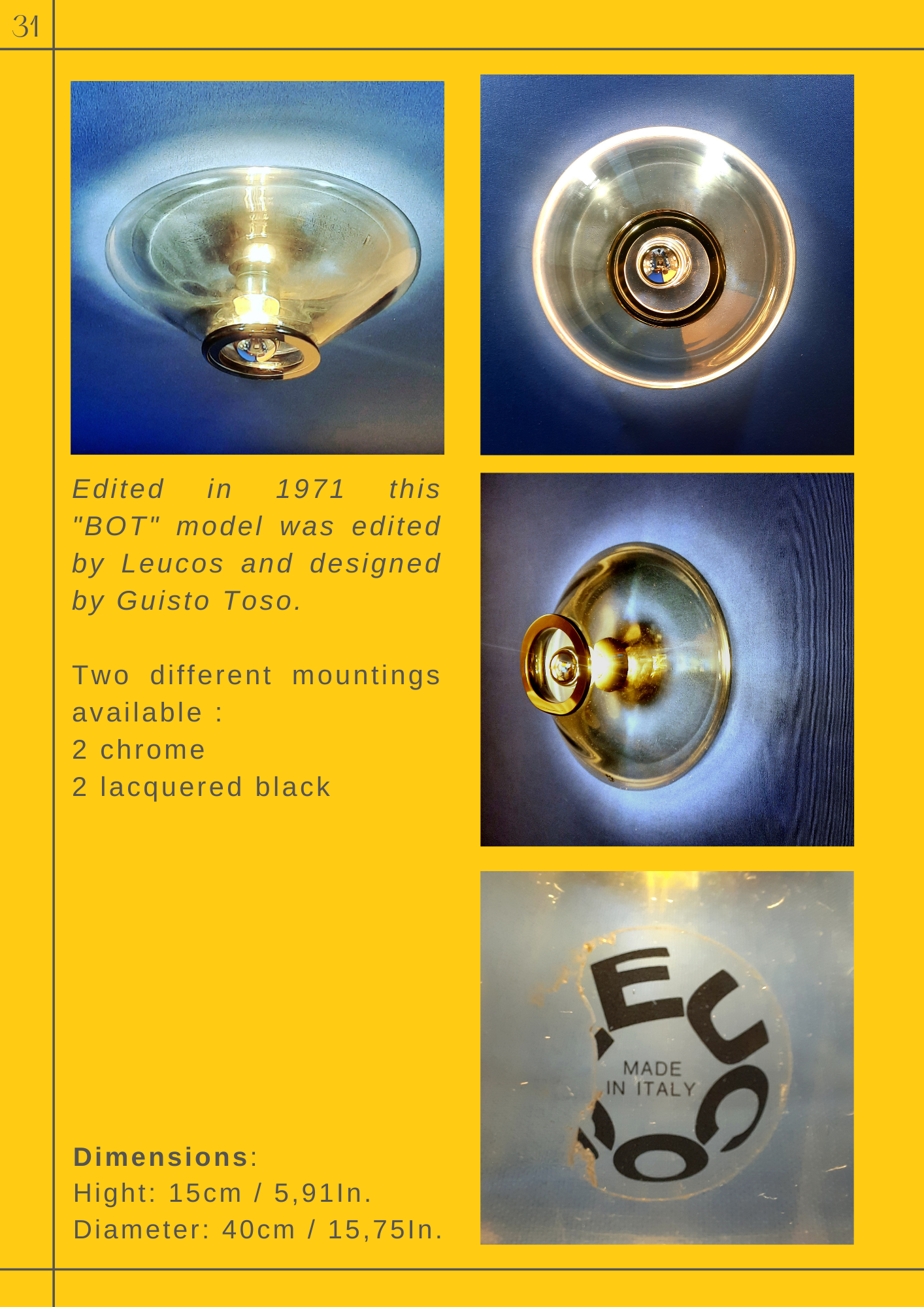 Plafonnier "BOT" par Guisto Toso pour Leucos 1971 | Selency