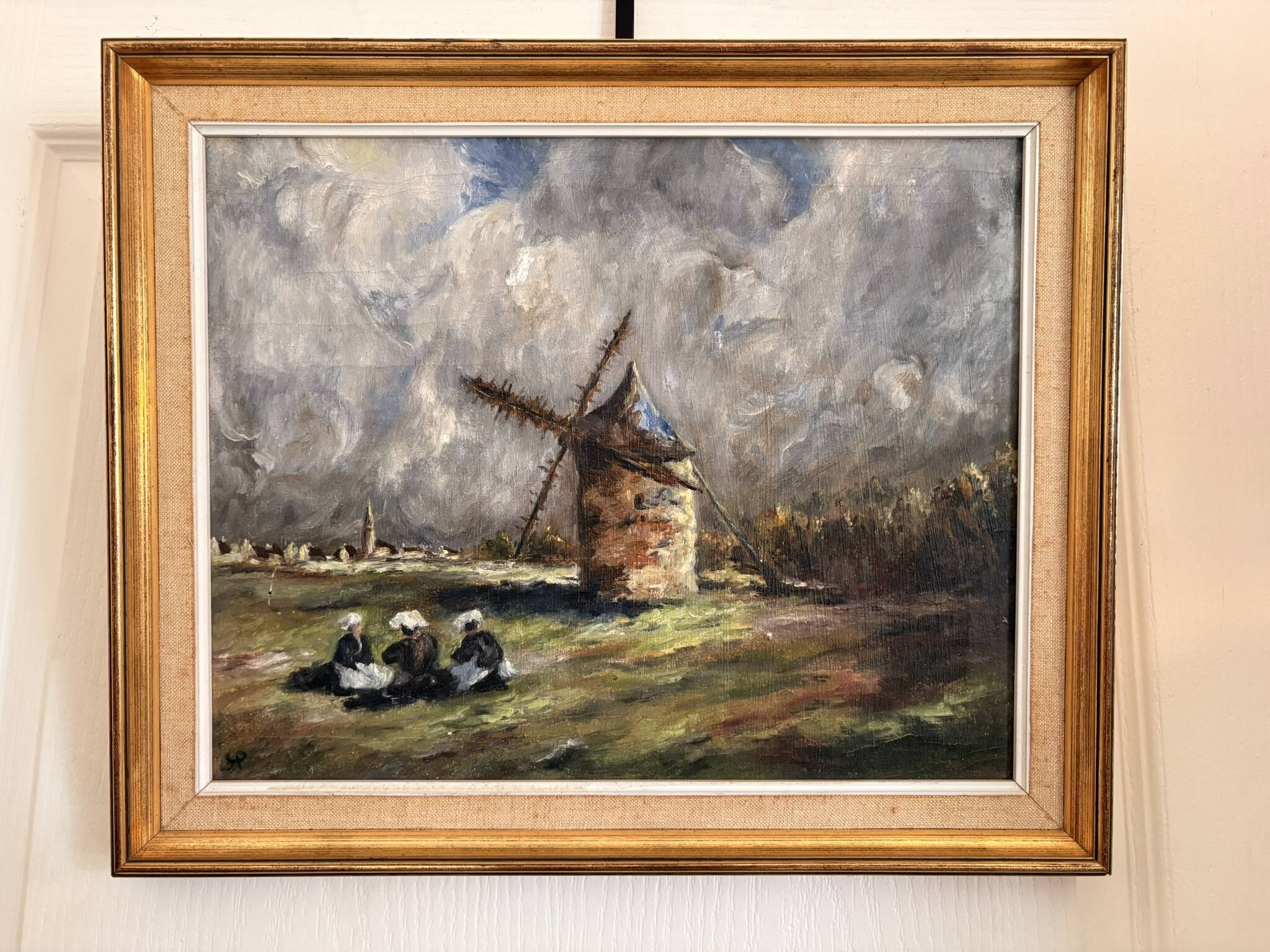Tableau Peinture Huile Bois Moulin Femme Bigoudène Impressionnisme ...