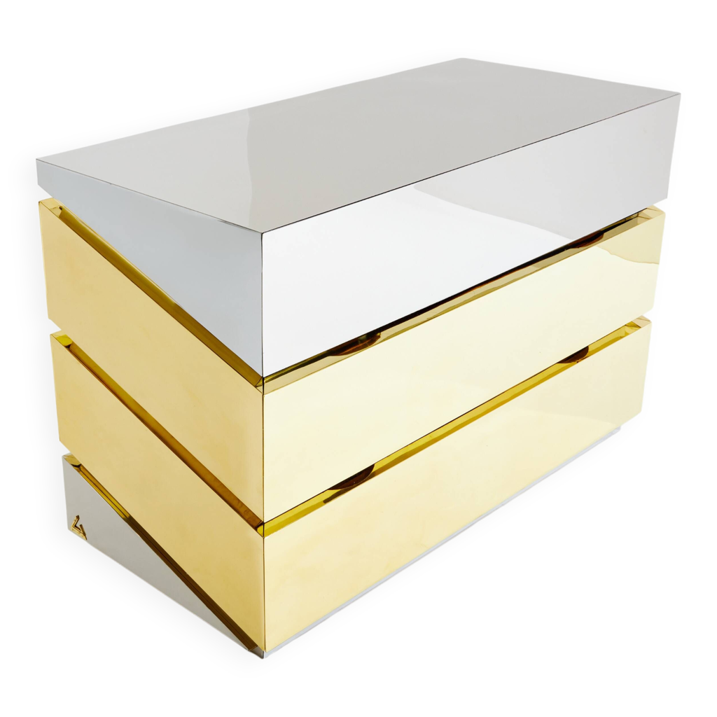 Commode chrome laiton 1972 Gabriella Crespi modèle Mr Mme | Selency