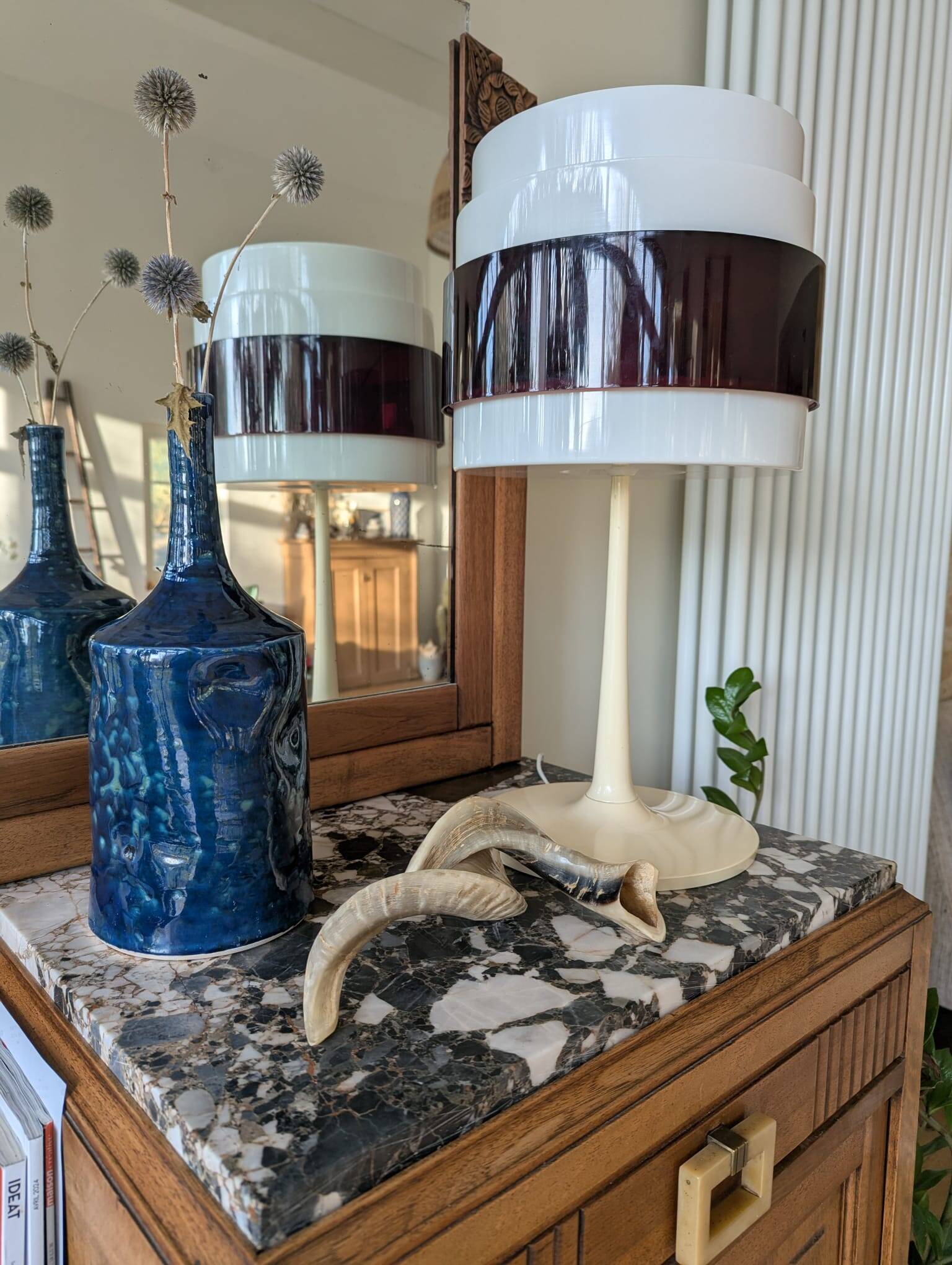 Meuble Art déco en bois avec miroir pivotant et plateau en marbre | Selency