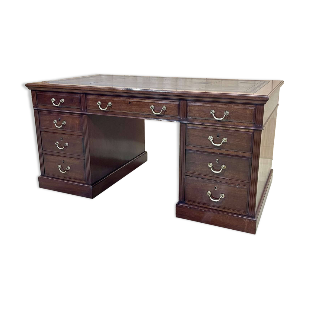 Bureau plat à caissons anglais de la fin XIXème, en acajou, chêne et ...